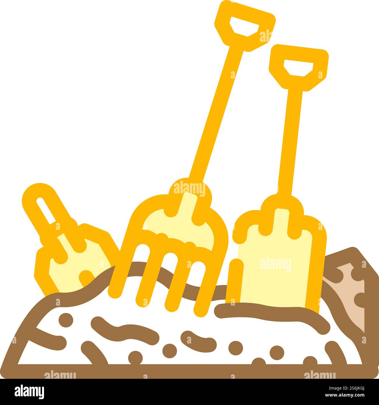 pitchfork and shovel tool on compost pile color icon vector. pitchfork ...