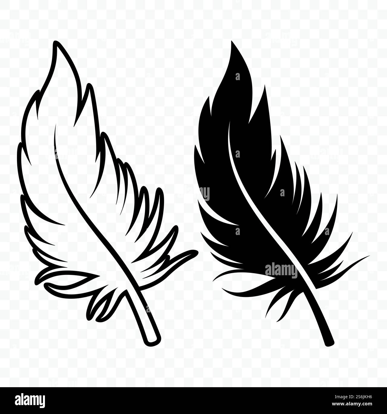 Vector Black and White Fluffy Feather Logo Icons. Silhouette Feather ...