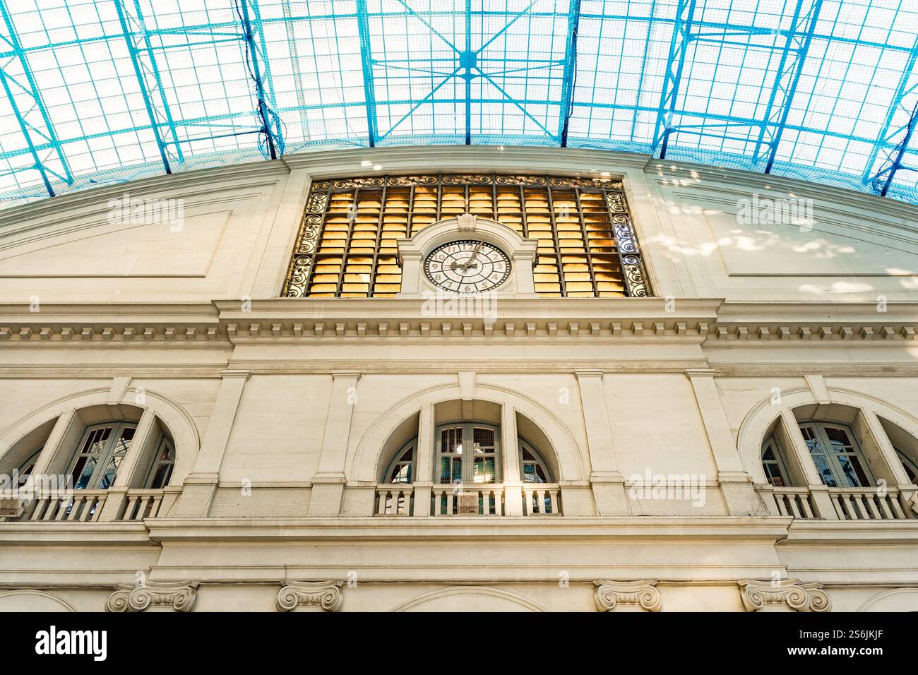 A detail of an old clock in the interior of the France Station in ...