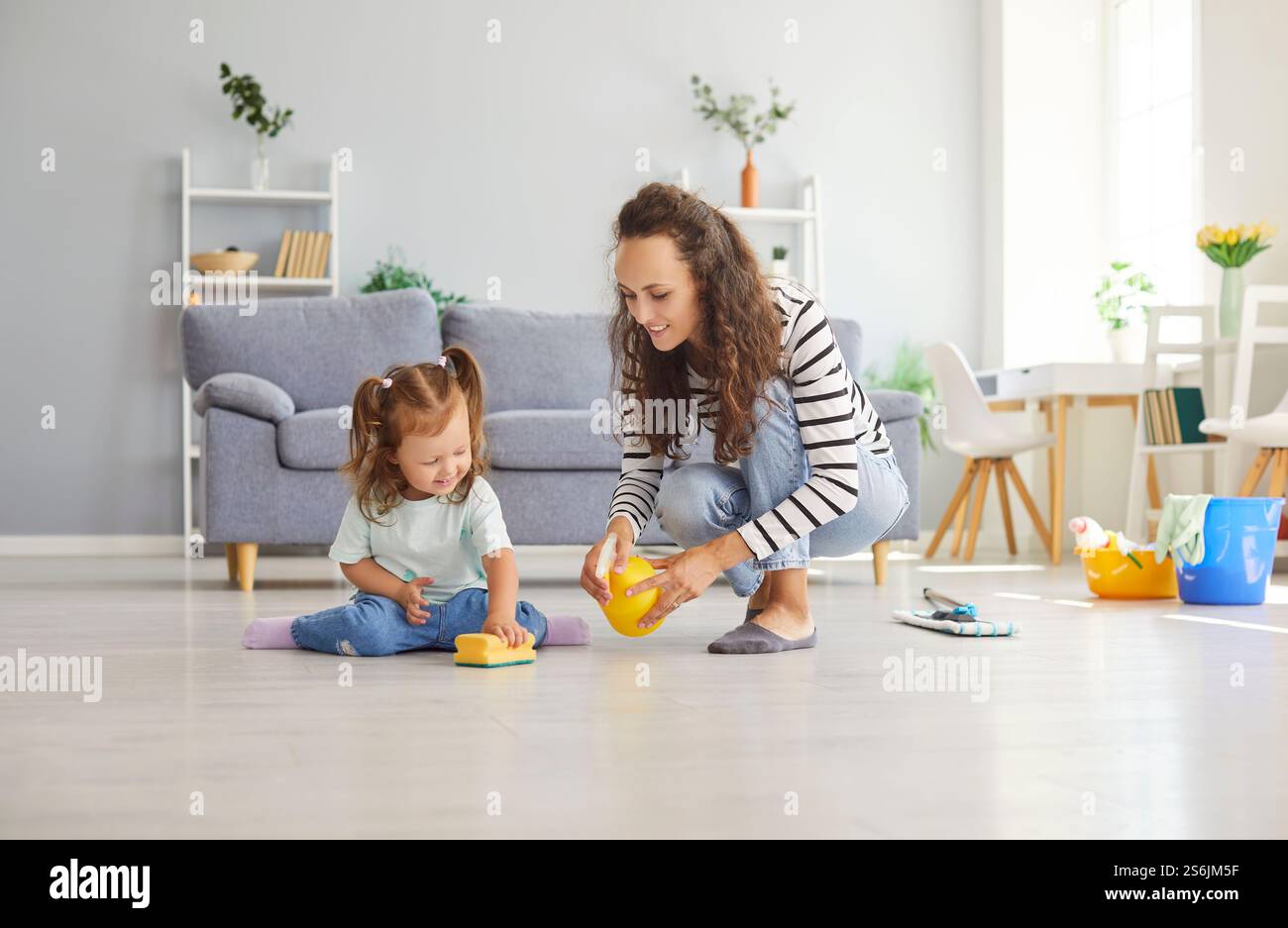 Happy educational pastime, developing creativity skill in kid, mother ...