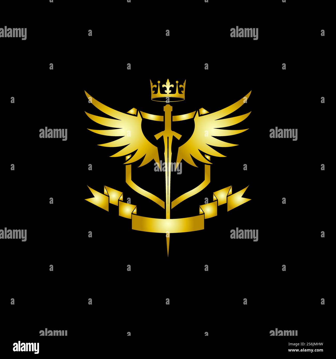Heraldic Composition with crown, swords, wings, shield and ribbon Stock ...