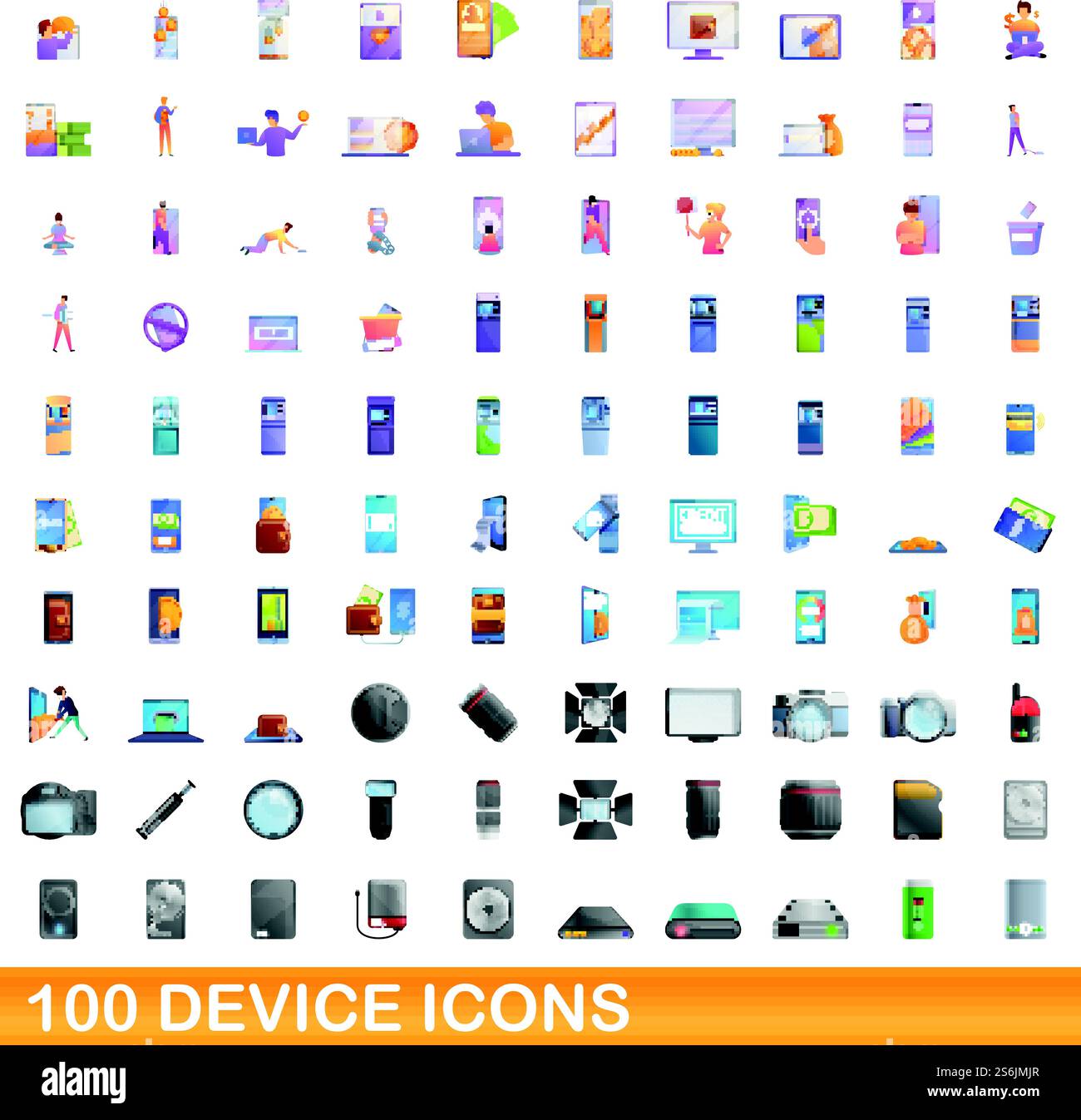 100 device icons set. Cartoon illustration of 100 device icons vector ...