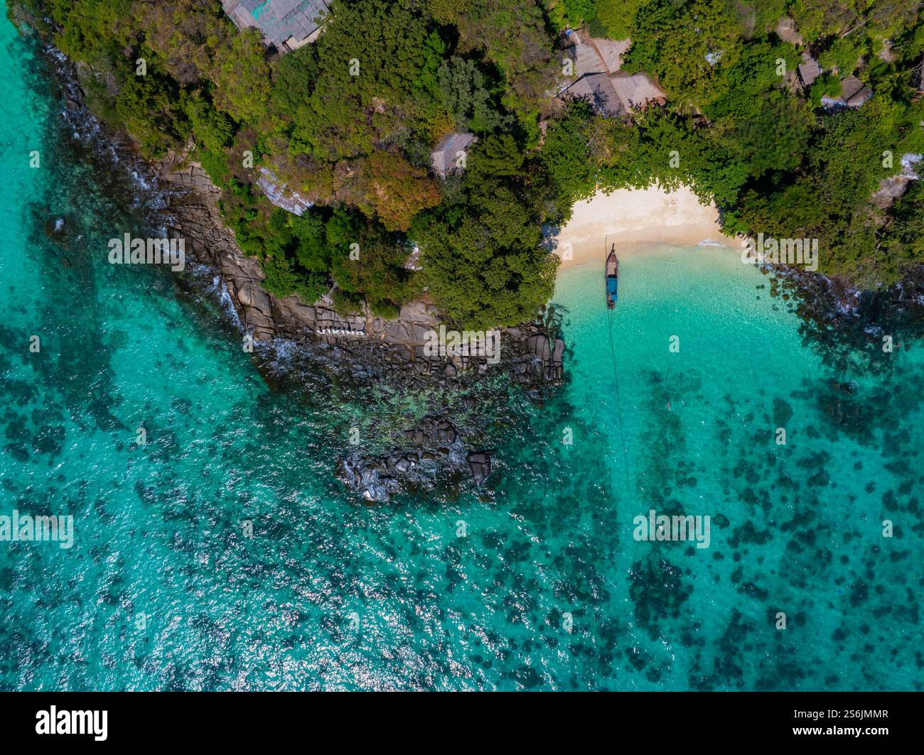 Aerial View of Secluded Beach on Phi Phi Island with Long Tail Boat ...