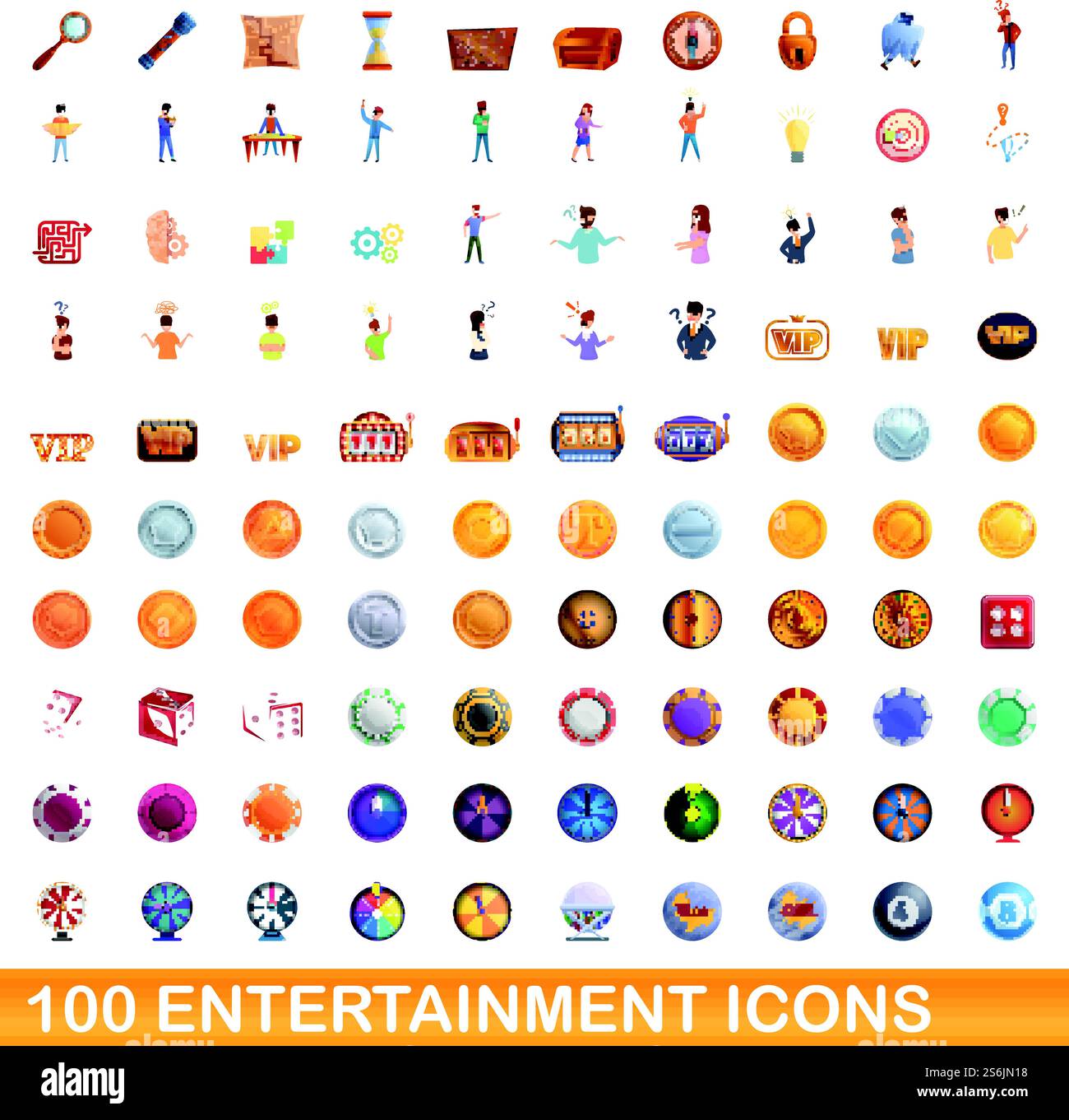 100 entertainment icons set. Cartoon illustration of 100 entertainment ...