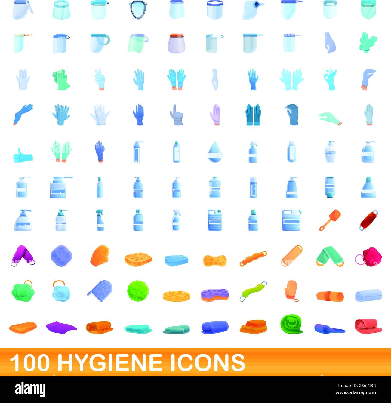 100 hygiene icons set. Cartoon illustration of 100 hygiene icons vector ...