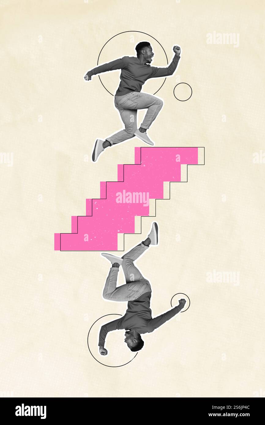 Image vertical art banner collage of happy american businessman run ...