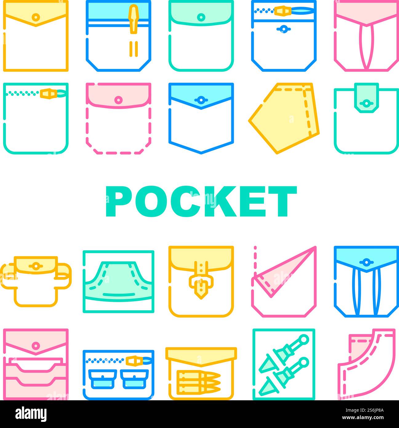 Patch Pocket Clothes Collection Icons Set Vector. Pocket With Clasp And ...