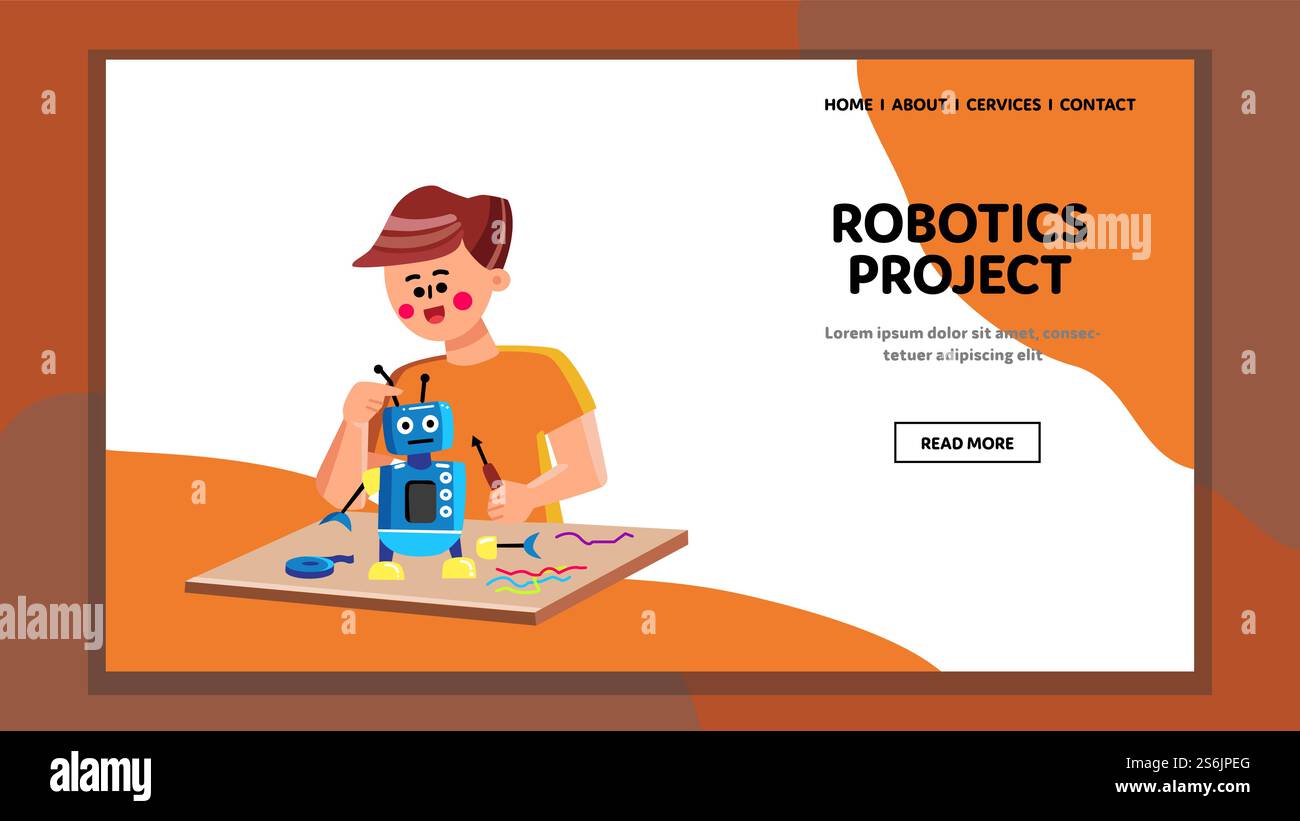 Robotics Project Working Preteen Engineer Vector. Child Boy Work On ...