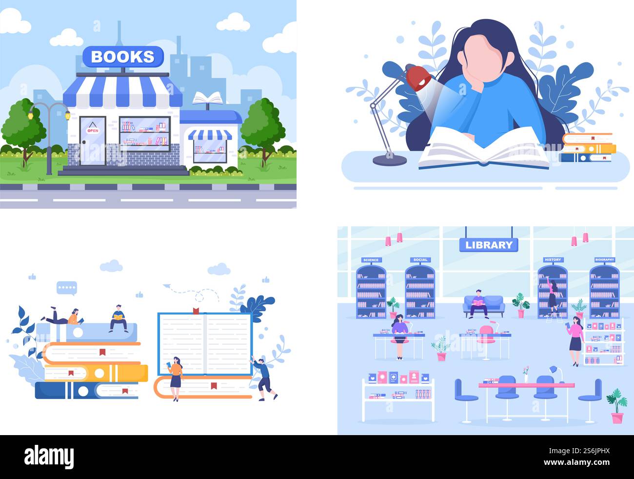 Library and Bookstore Contain Books On Shelf With Several People ...