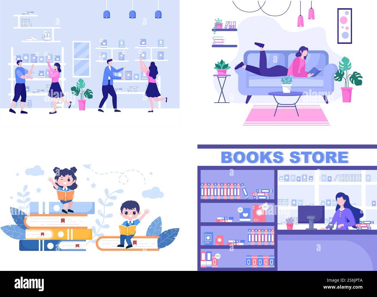 Library and Bookstore Contain Books On Shelf With Several People ...