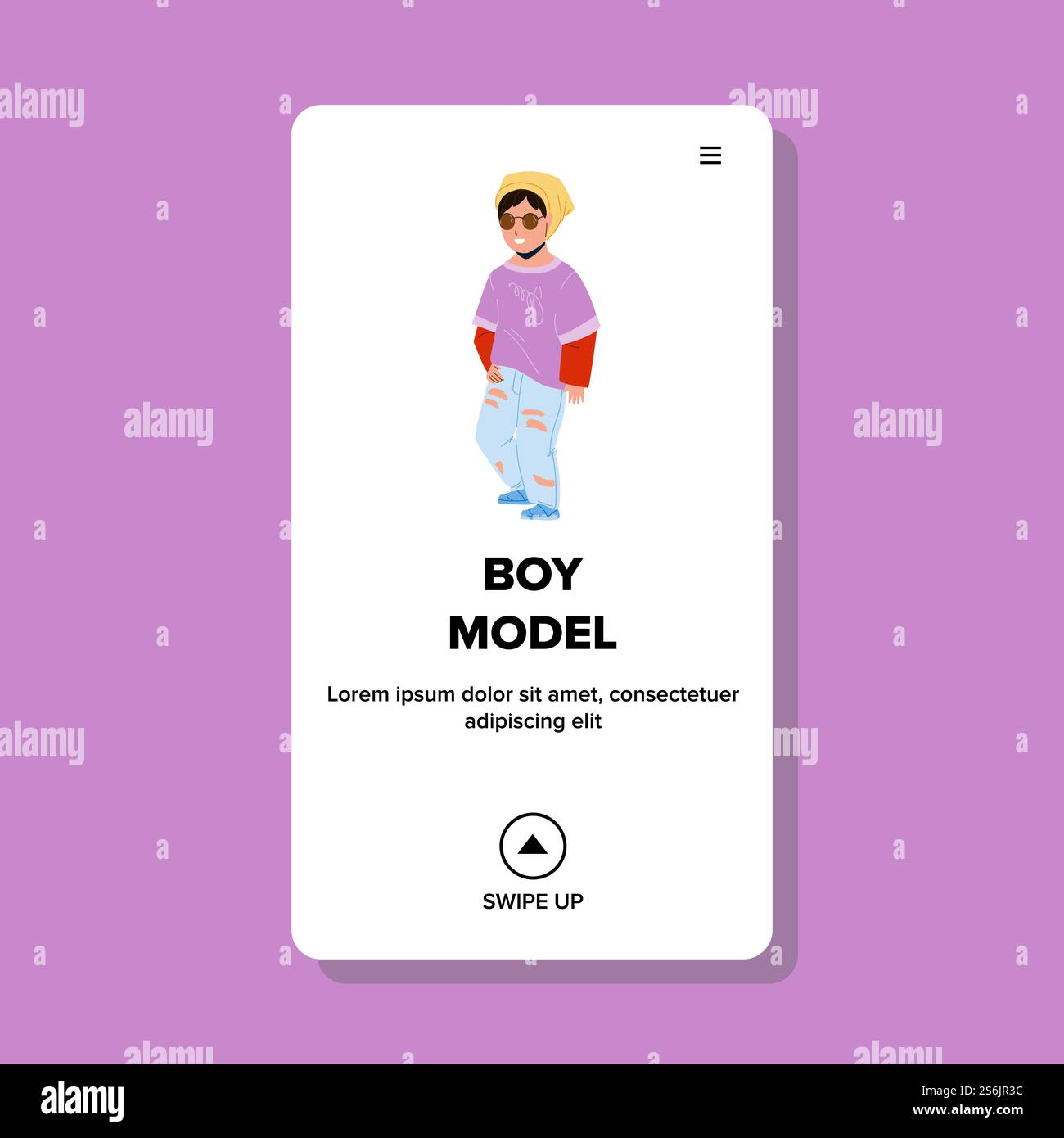 Boy Model In Style Clothes On Fashion Show Vector. Boy Model Wearing ...