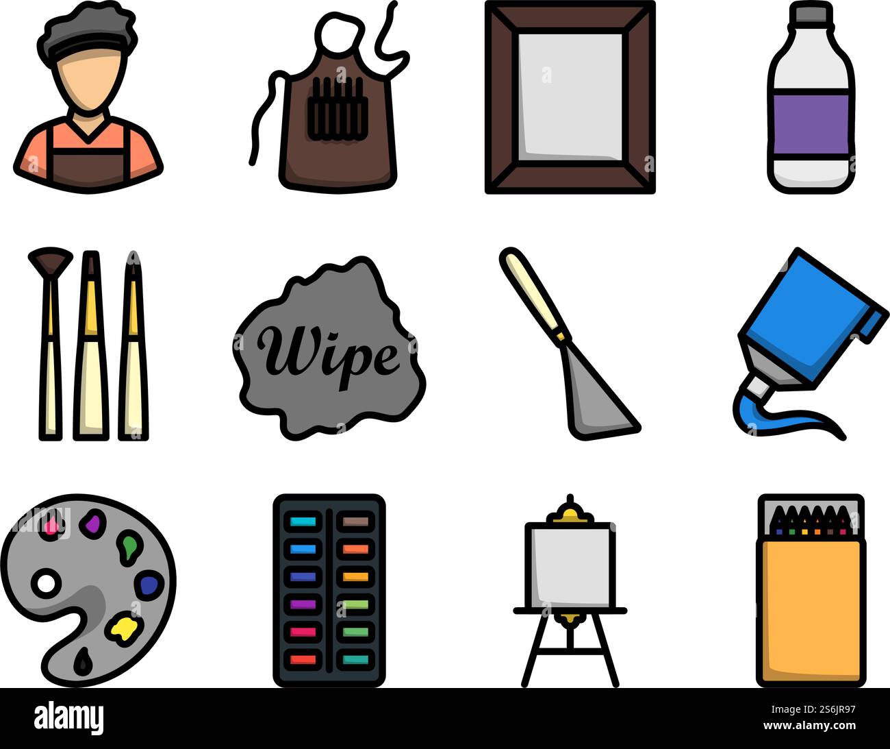 Painting Icon Set. Editable Bold Outline With Color Fill Design. Vector ...