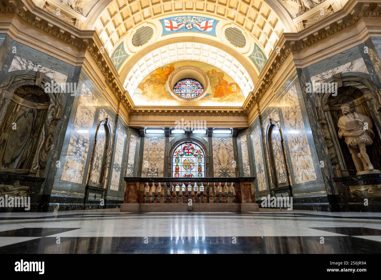 A domed roof in the Grand Hall of the Old Bailey, central London ...