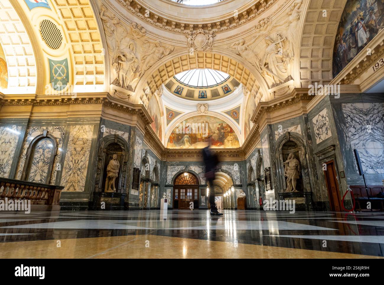 A domed roof in the Grand Hall of the Old Bailey, central London ...