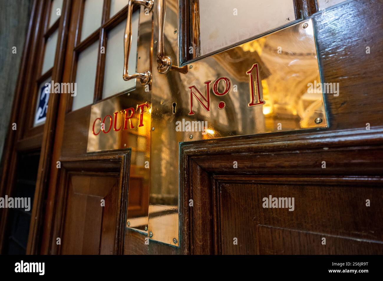 The sign on the doors leading to court no 1 in the Grand Hall of the ...