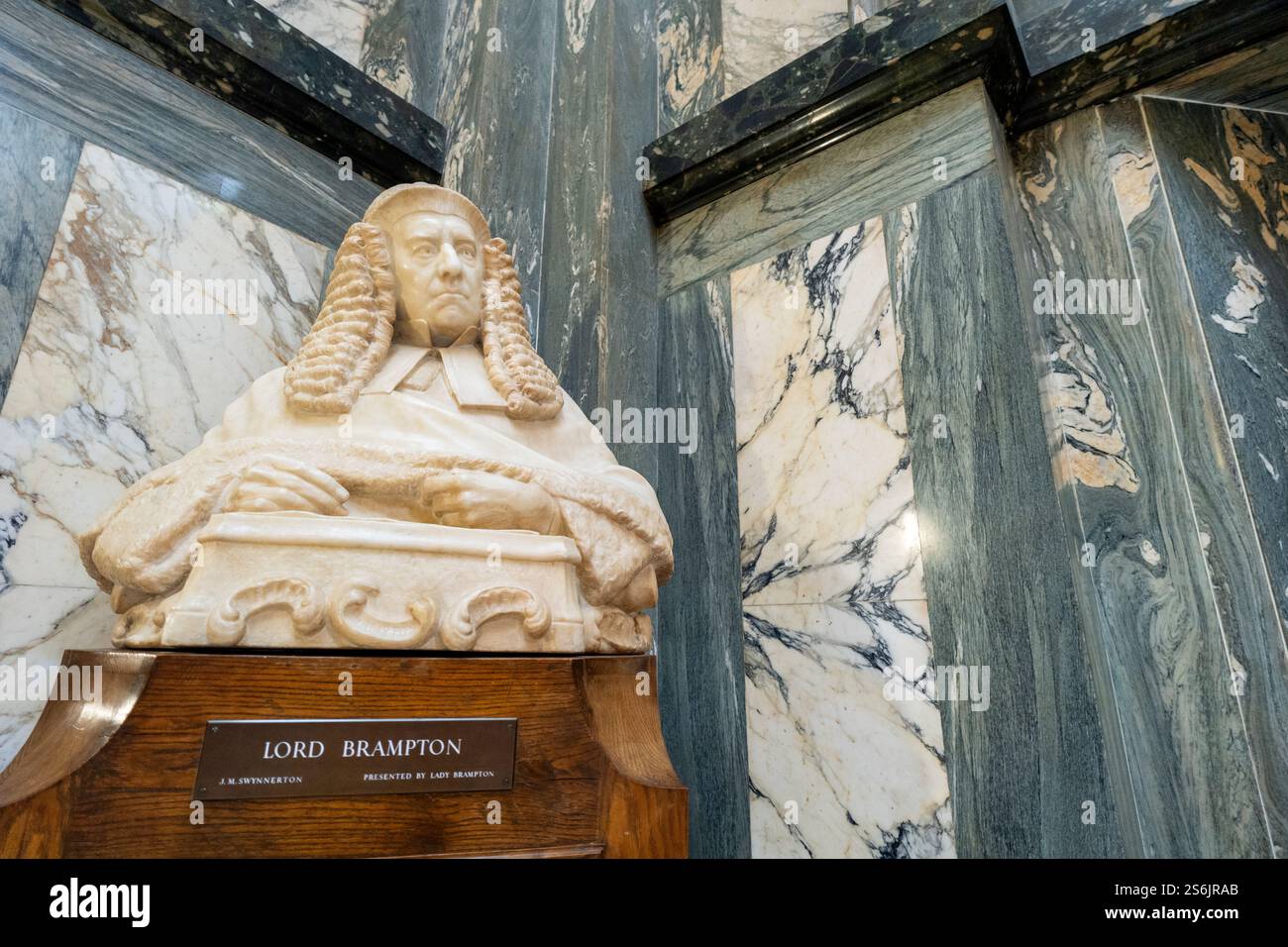 A bust of Lord Bramton in the Grand Hall of the Old Bailey, central ...