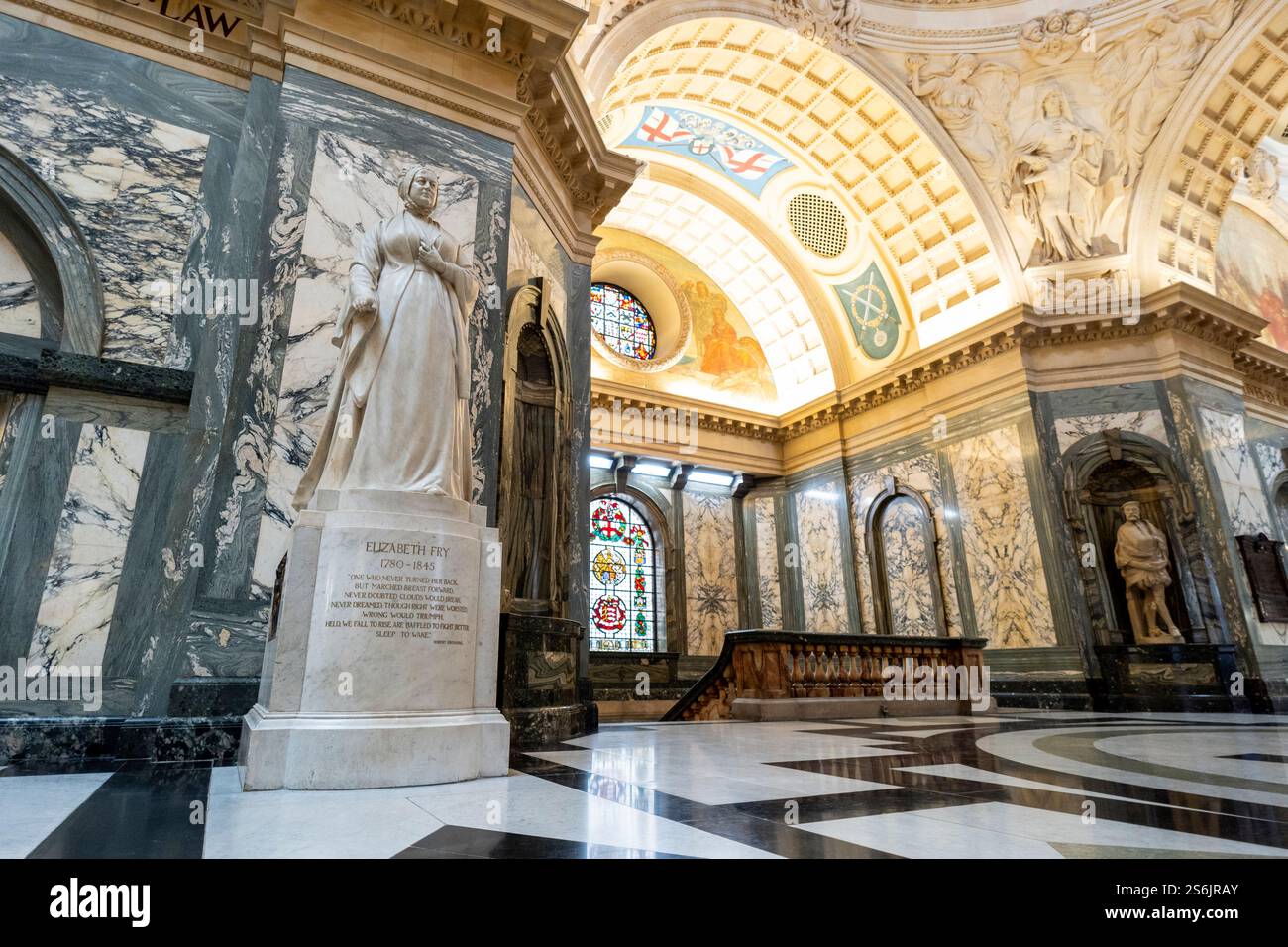 A statue of Elizabeth Fry in the Grand Hall of the Old Bailey, central ...