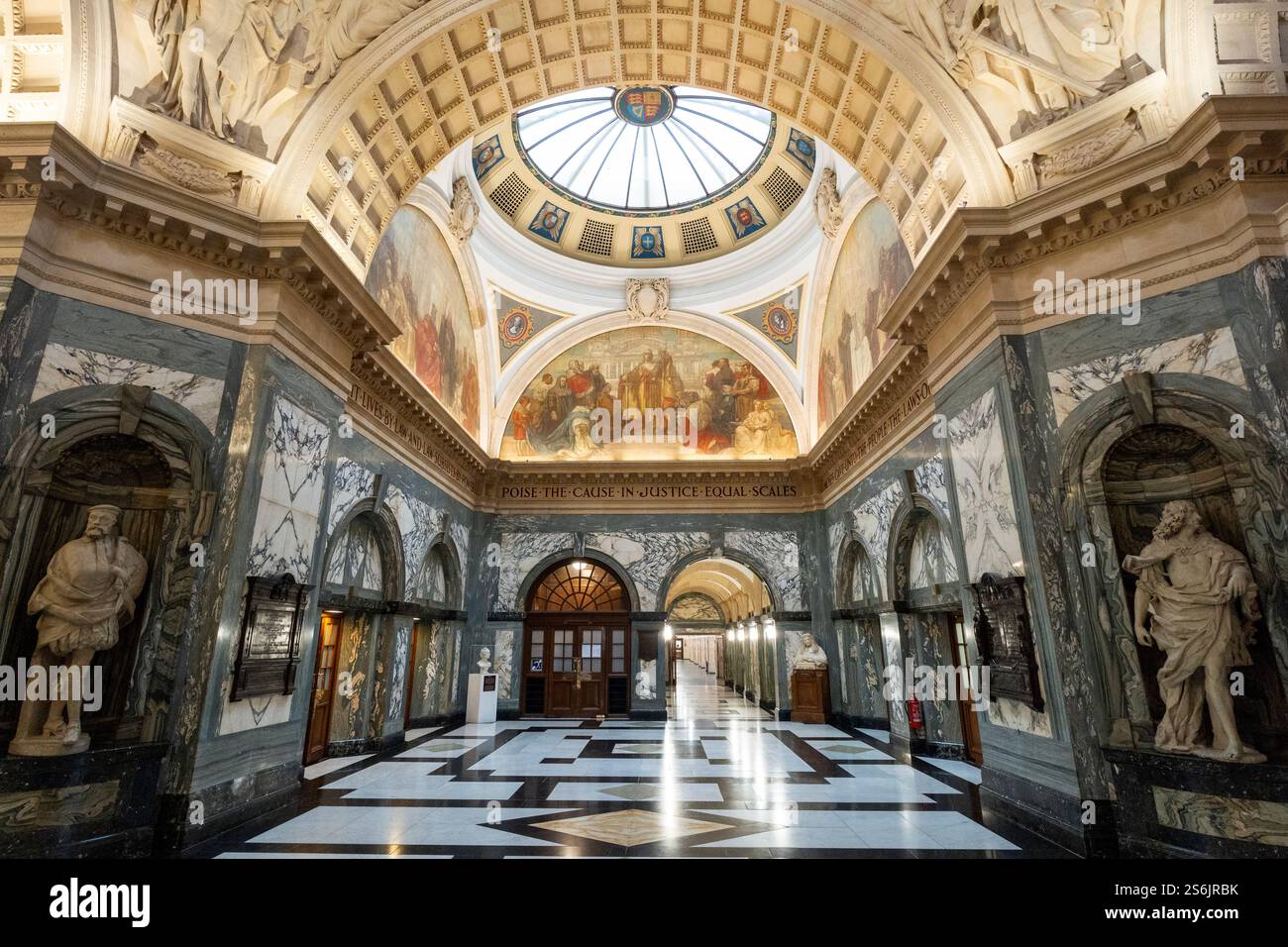A domed roof in the Grand Hall of the Old Bailey, central London ...