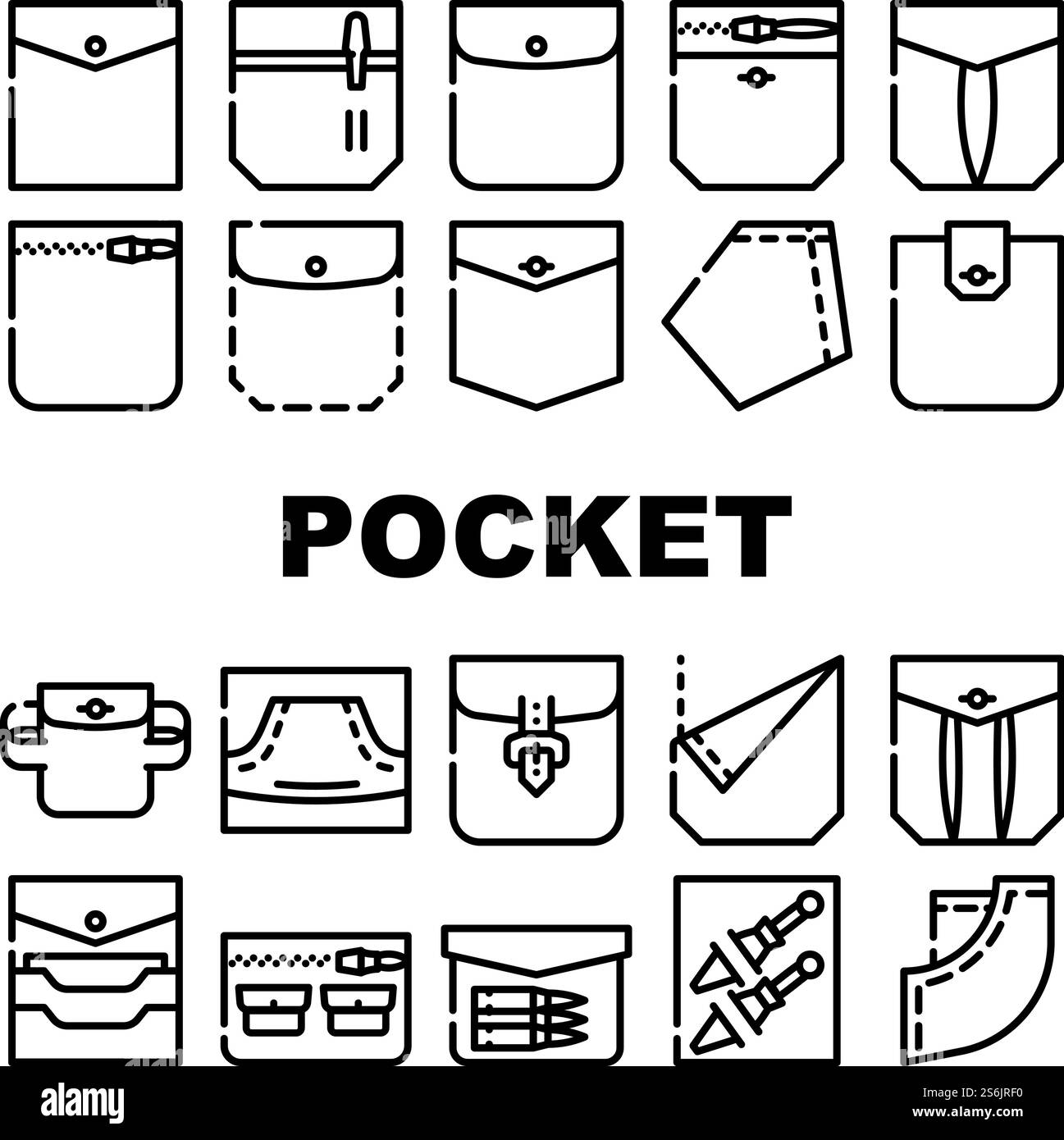Patch Pocket Clothes Collection Icons Set Vector. Pocket With Clasp And ...