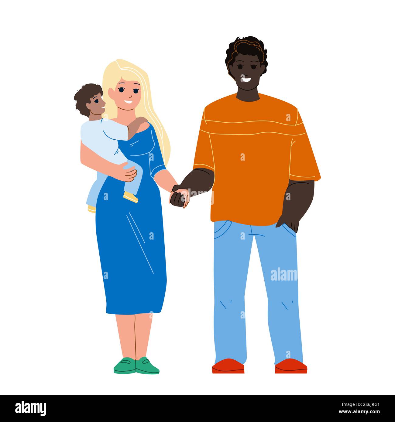 Happiness Mixed Family Standing Together Vector. African Man Husband ...