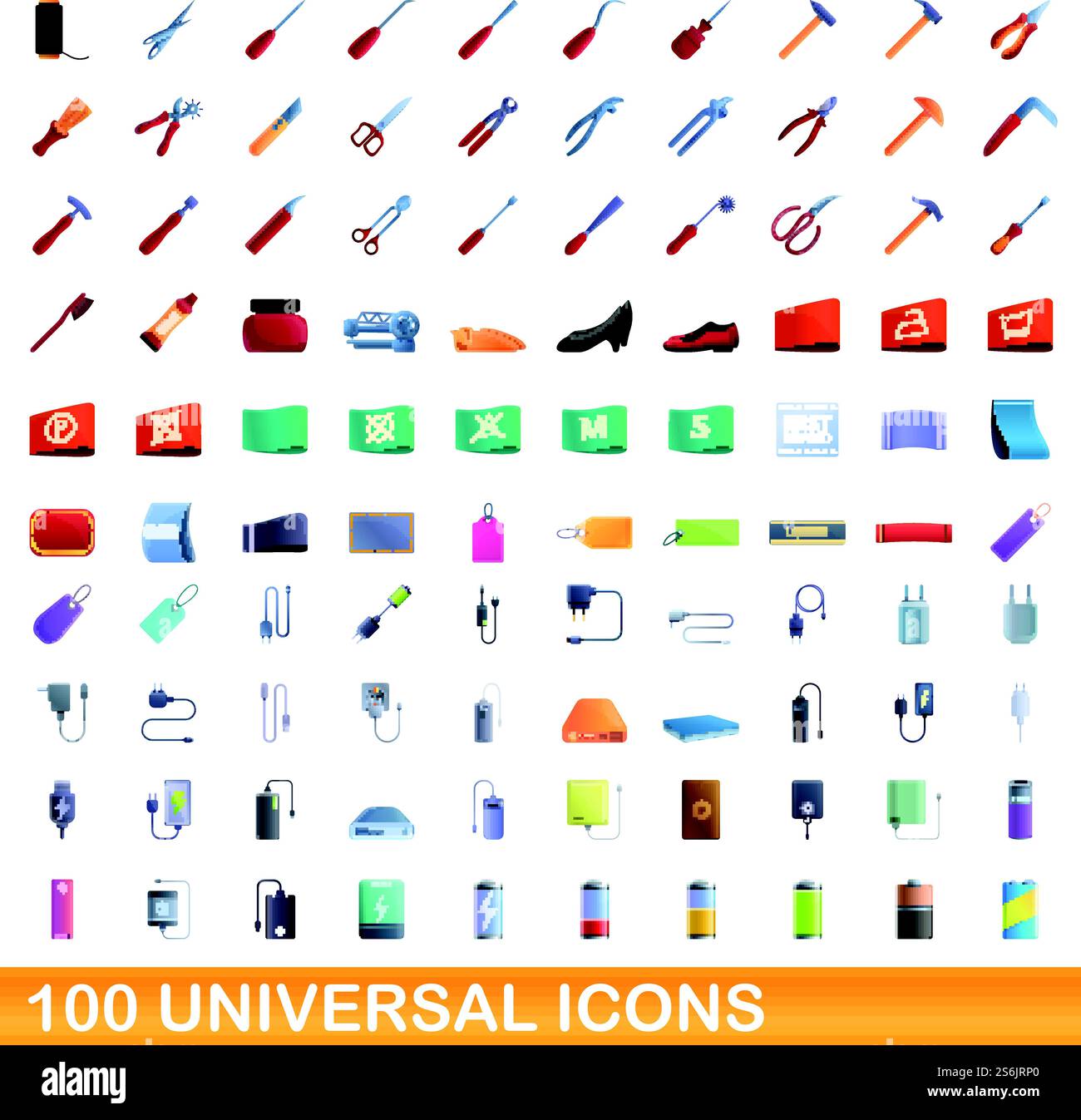100 universal icons set. Cartoon illustration of 100 universal icons ...