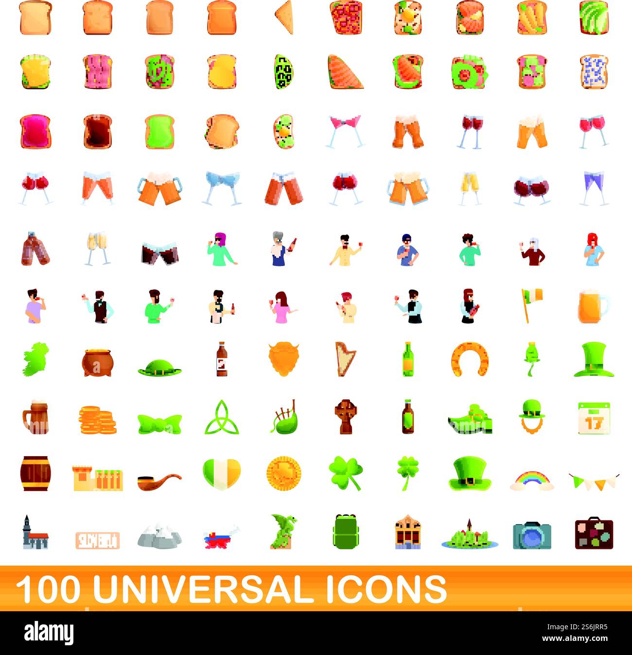 100 universal icons set. Cartoon illustration of 100 universal icons ...