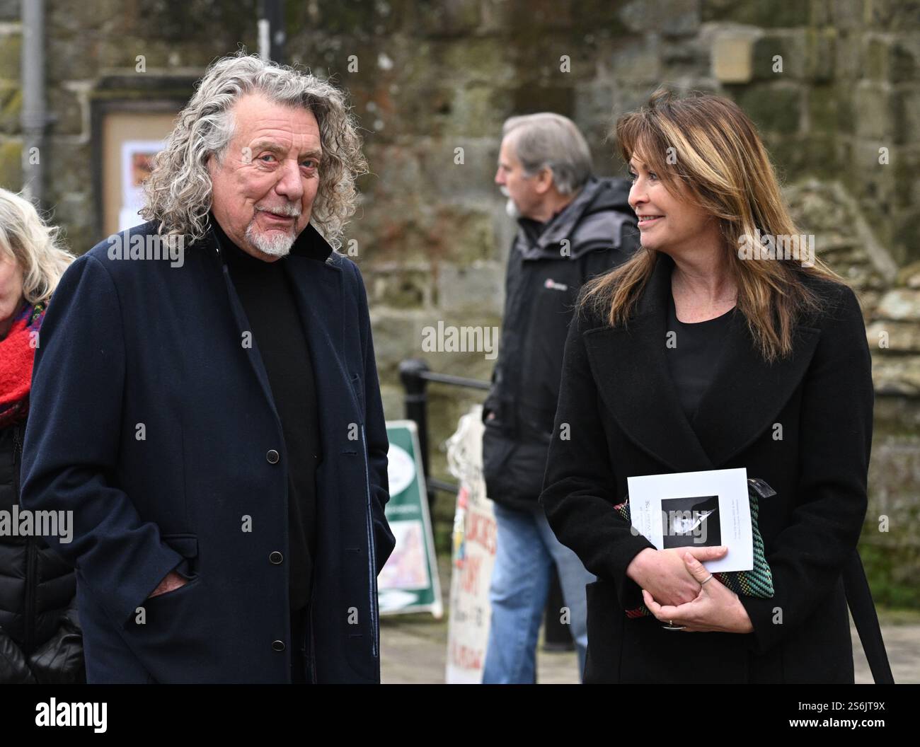Somerset, UK. January 17th, 2025. Robert Plant and Suzi Perry attending the funeral of Radio DJ ...