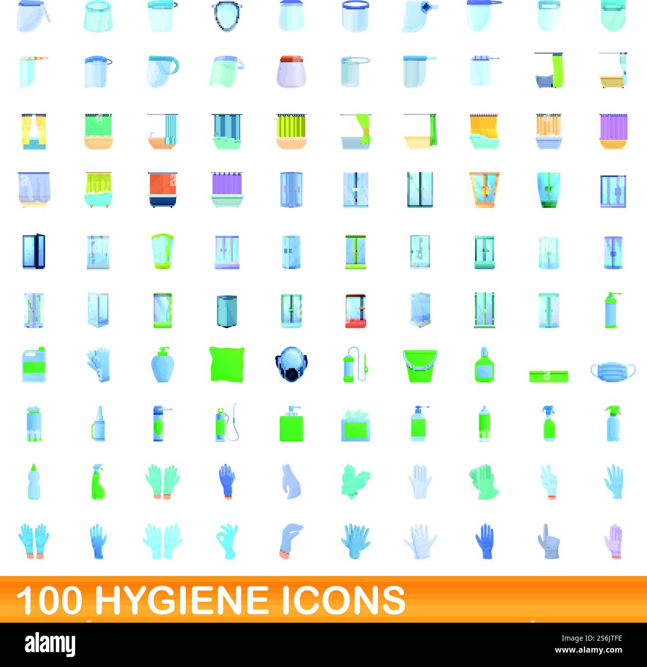 100 hygiene icons set. Cartoon illustration of 100 hygiene icons vector ...
