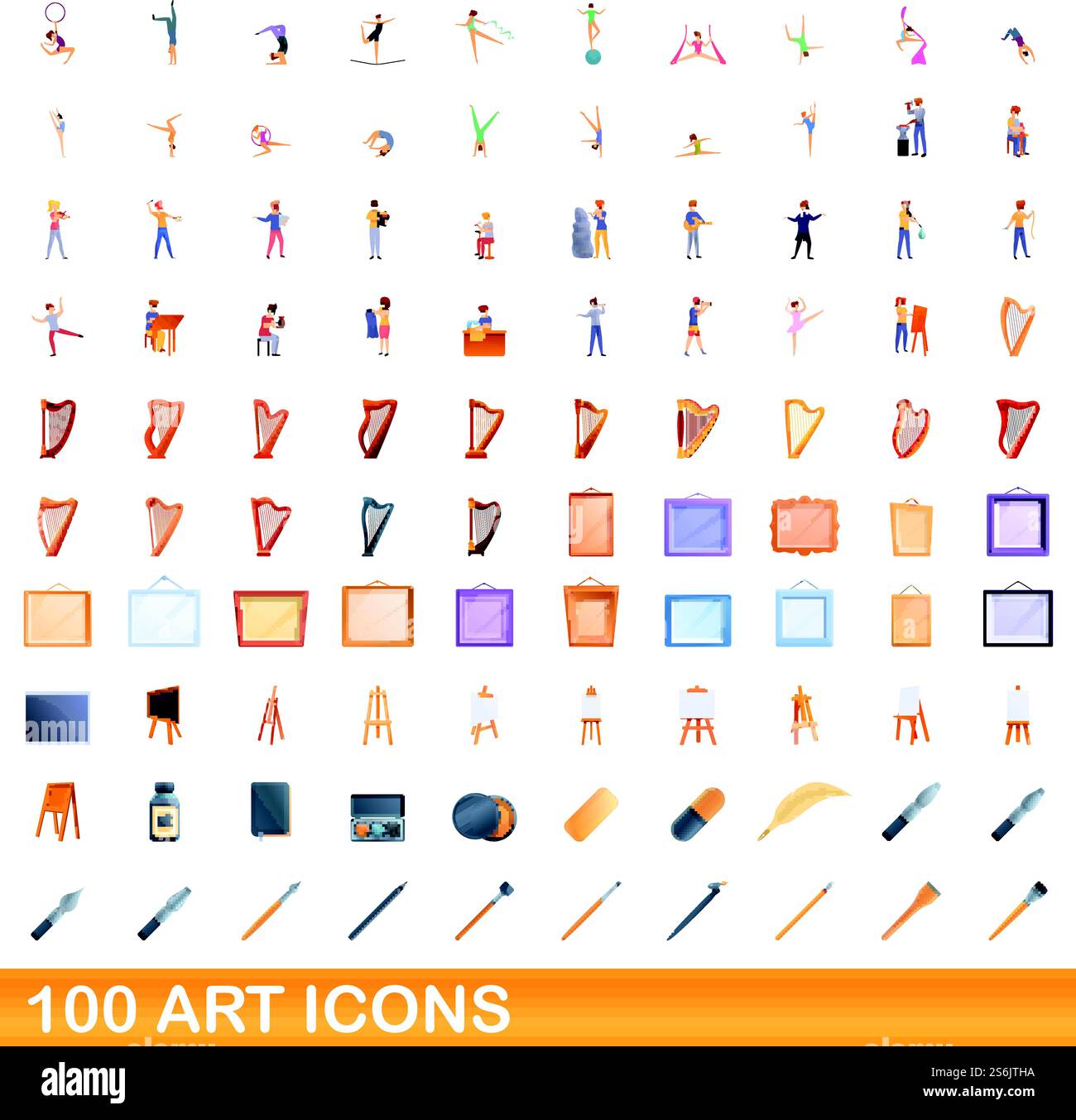 100 art icons set. Cartoon illustration of 100 art icons vector set ...
