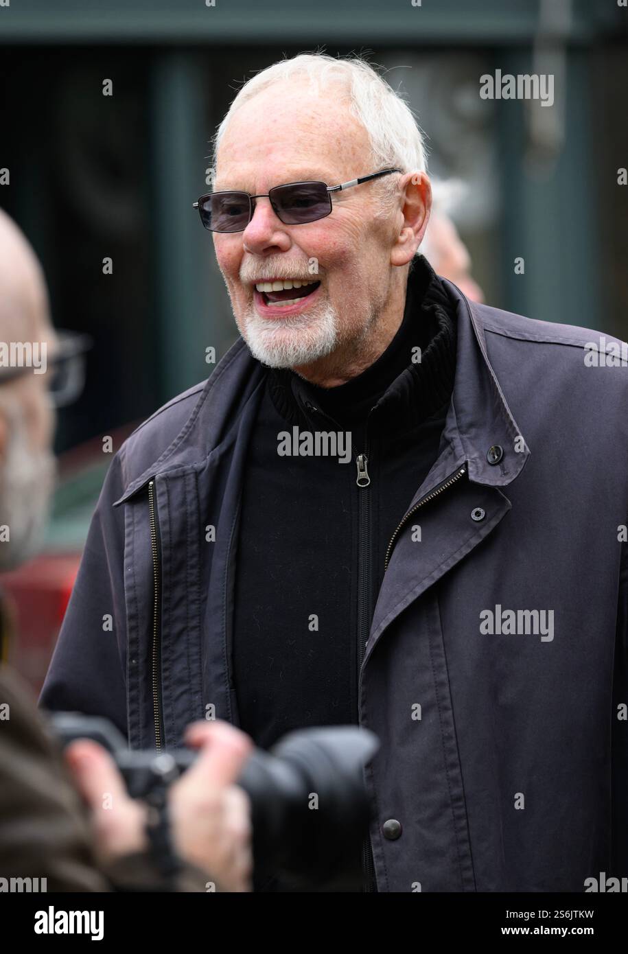 Somerset, UK. January 17th, 2025. Bob Harris attending the funeral of ...
