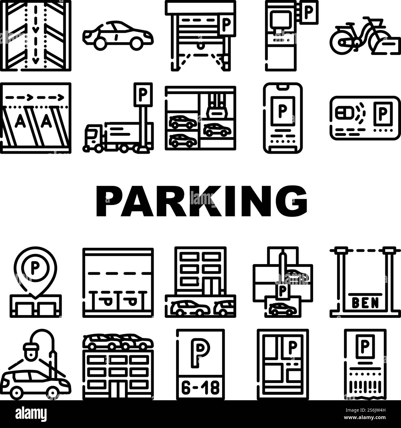 Parking Transport Collection Icons Set Vector. Electronic Parking ...