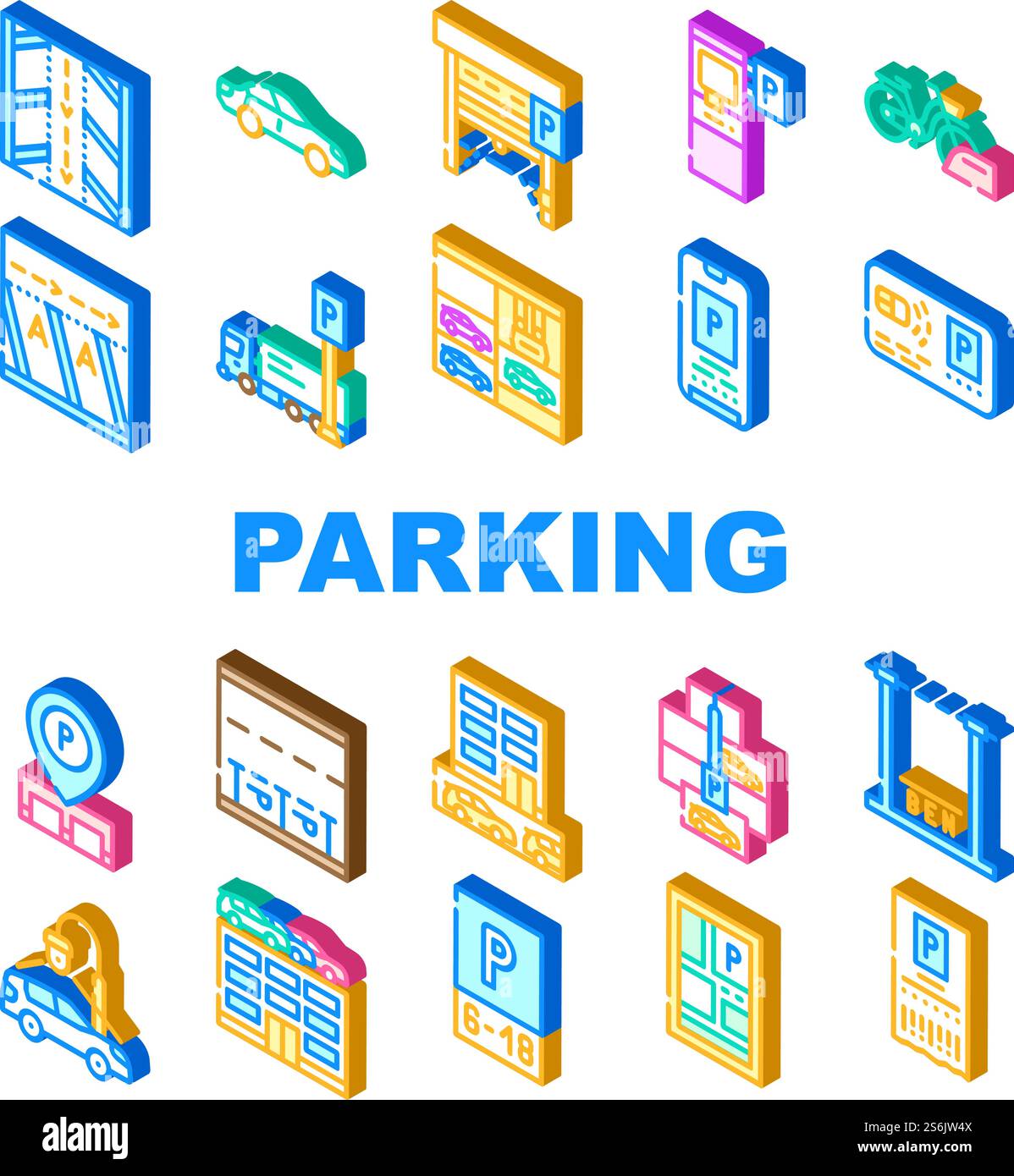 Parking Transport Collection Icons Set Vector. Electronic Parking ...
