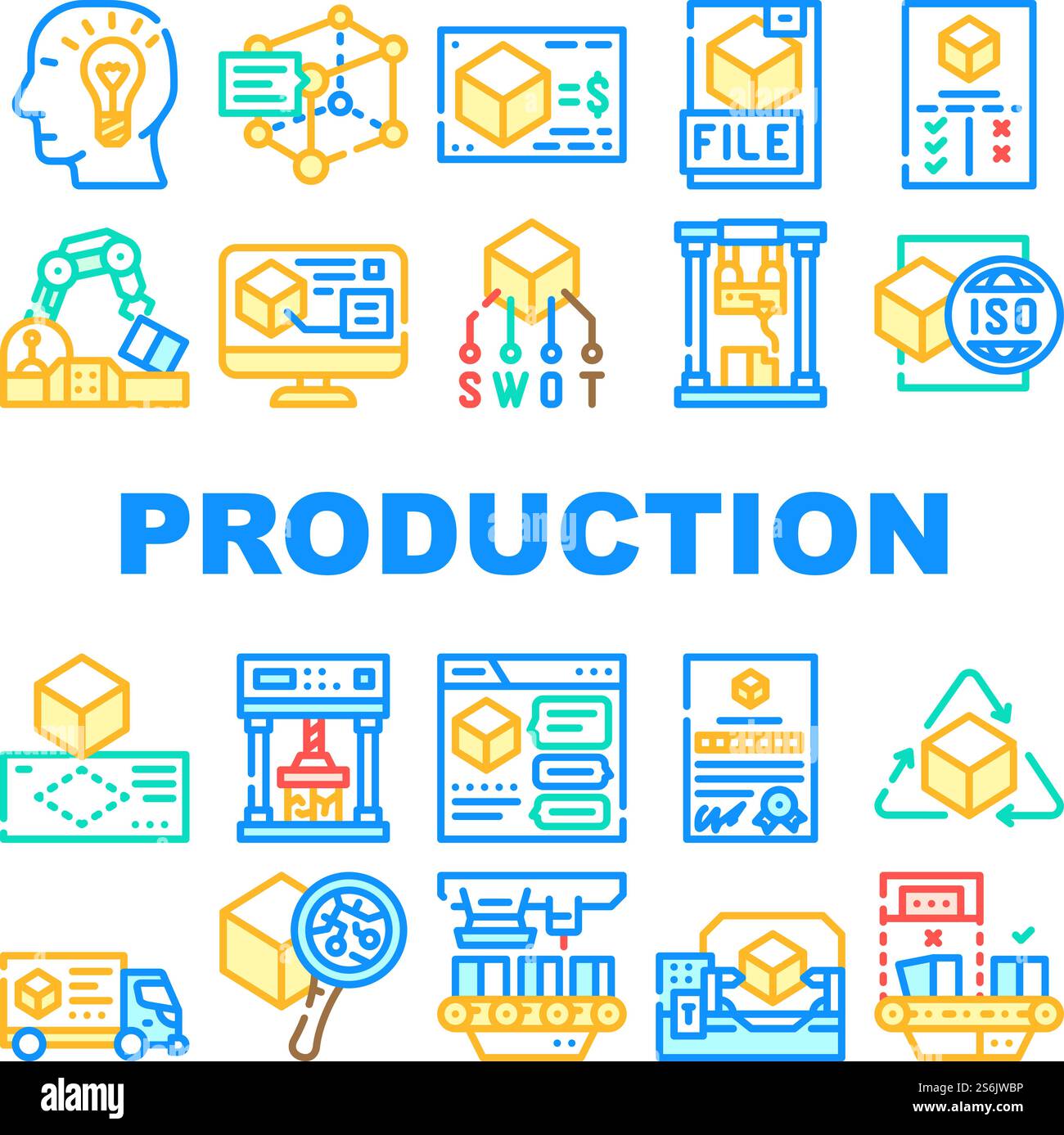 Production Business Collection Icons Set Vector. Discussion And ...