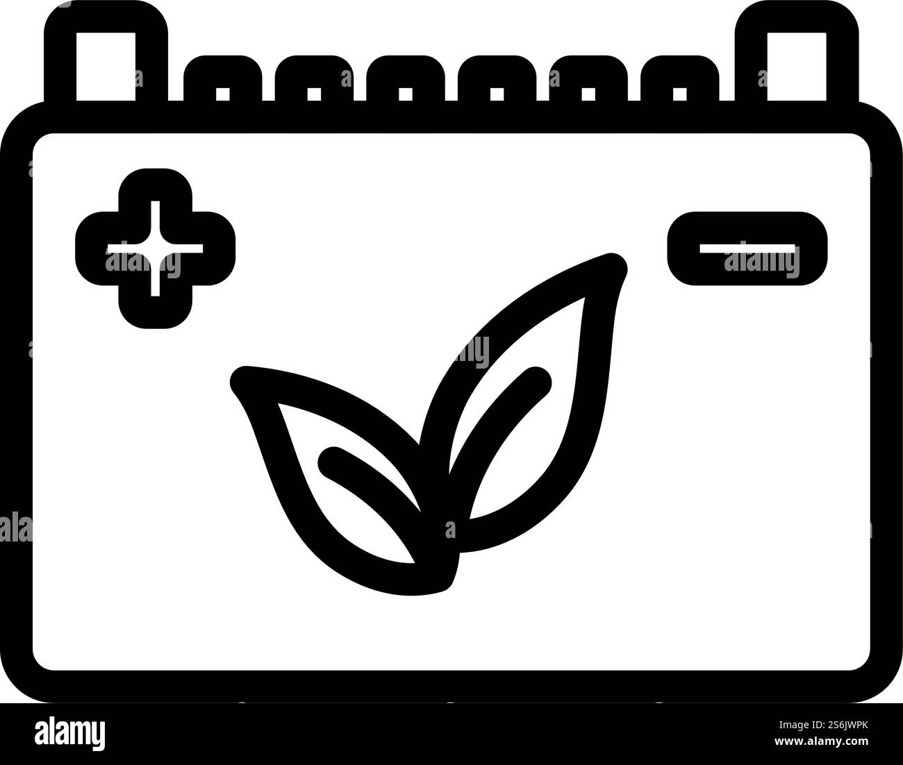 Car Battery With Leaf Icon. Editable Bold Outline Design. Vector ...