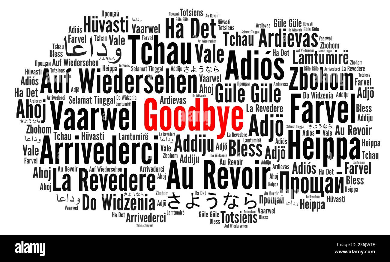 Goodbye in different languages word cloud Stock Photo - Alamy