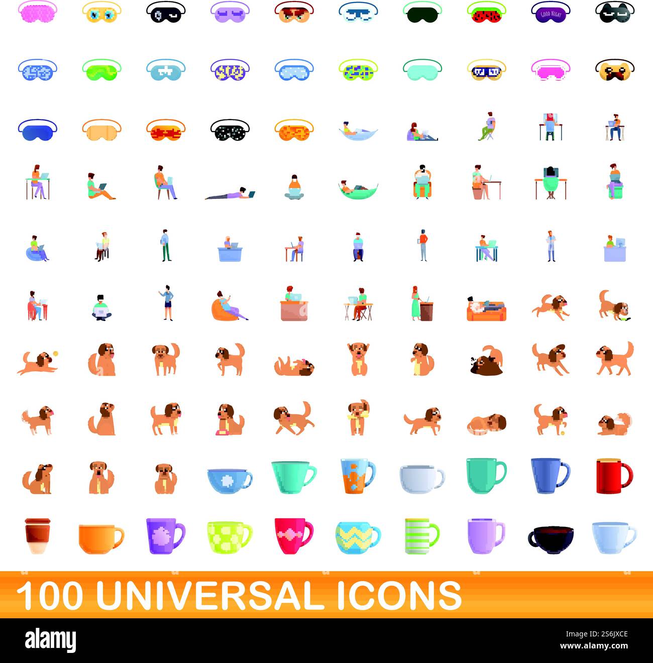 100 universal icons set. Cartoon illustration of 100 universal icons ...
