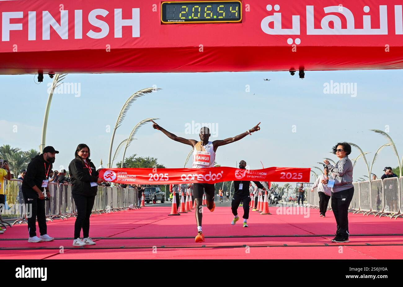 Doha, Qatar. 17th Jan, 2025. Ezra Kipketer Tanui of Kenya crosses the ...