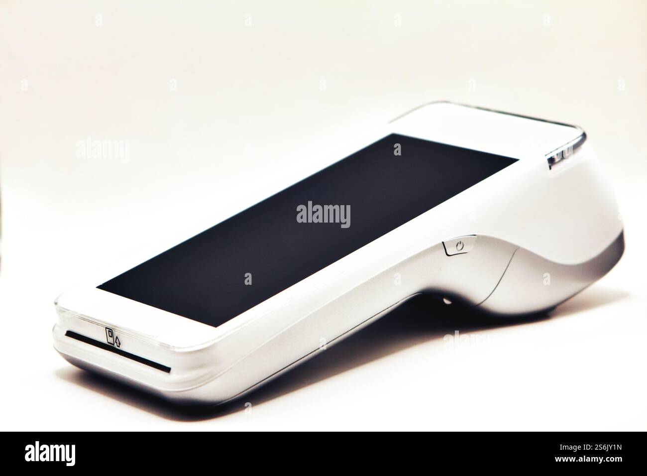 Modern Pos terminal machine isolated on white background Stock Photo ...