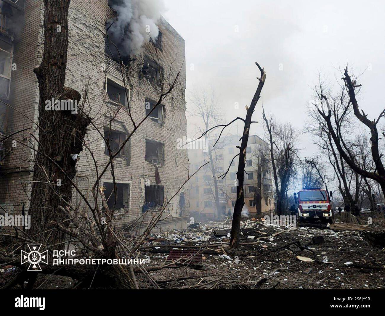 In this photo provided by the Ukrainian Emergency Service, firefighters ...