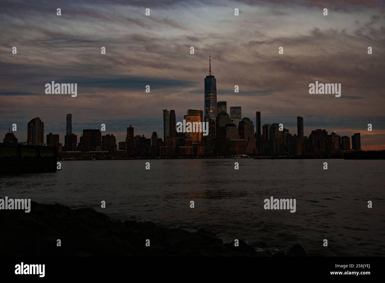 New York skyline of World Trade Center. Downtown Manhattan. Urban ...