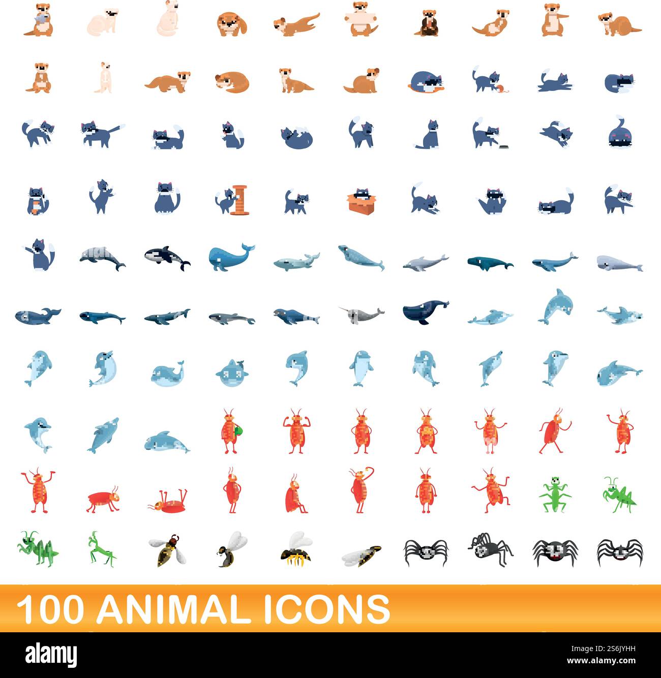 100 animal icons set. Cartoon illustration of 100 animal icons vector ...