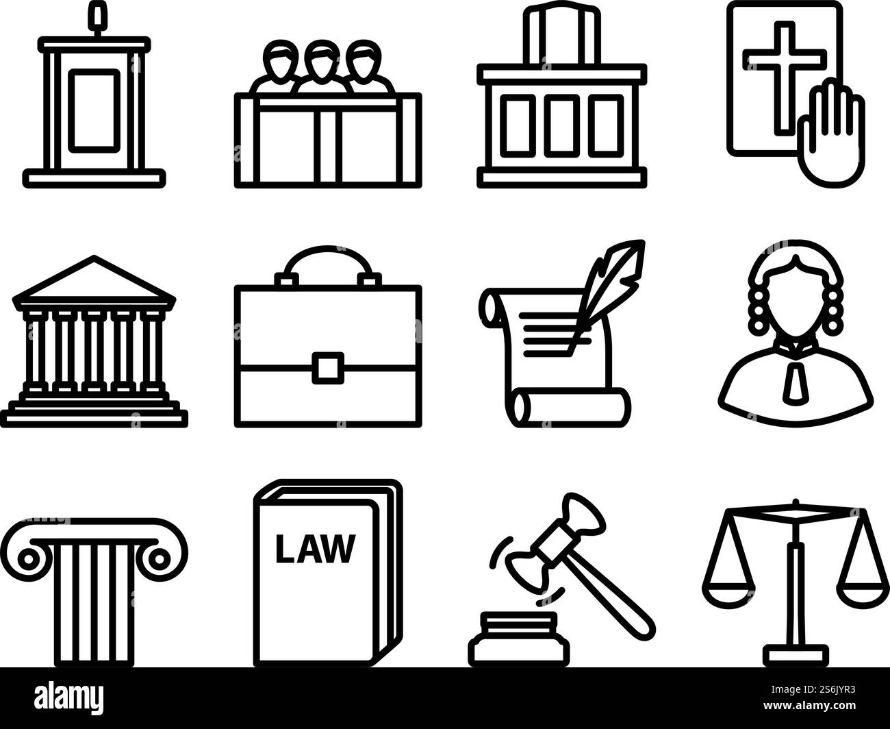 Lawyer Icon Set. Editable Bold Outline Design. Vector Illustration ...