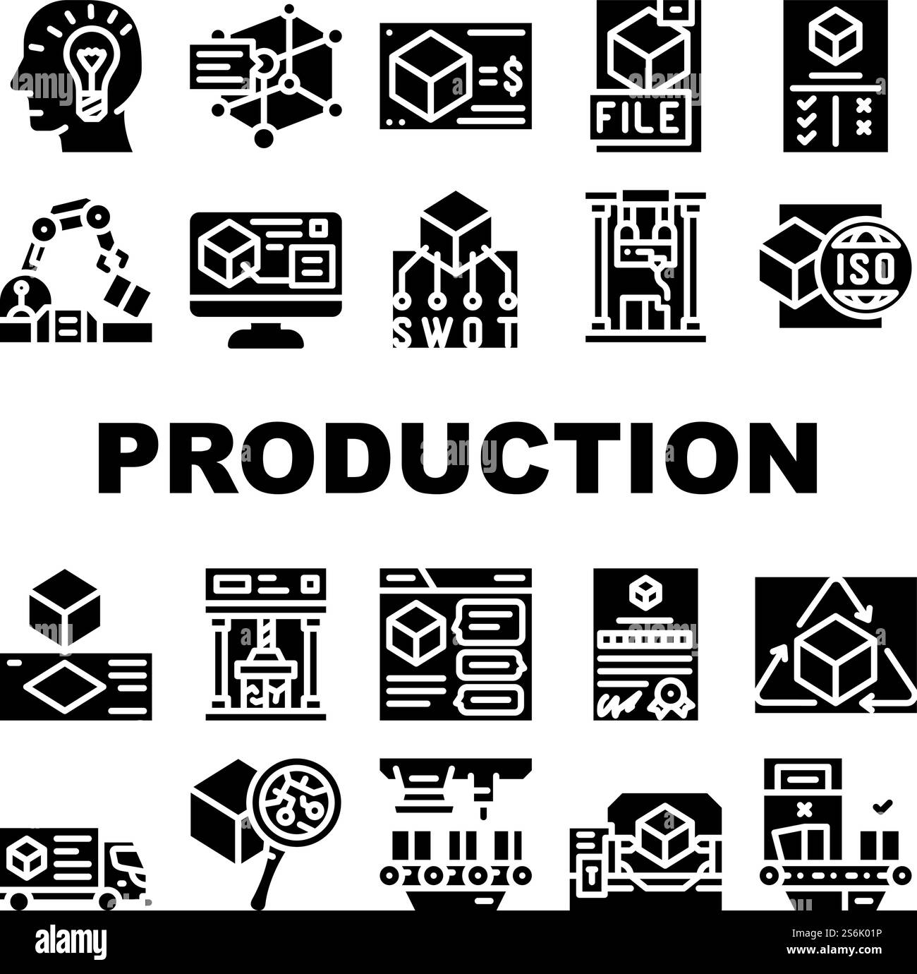 Production Business Collection Icons Set Vector. Discussion And ...