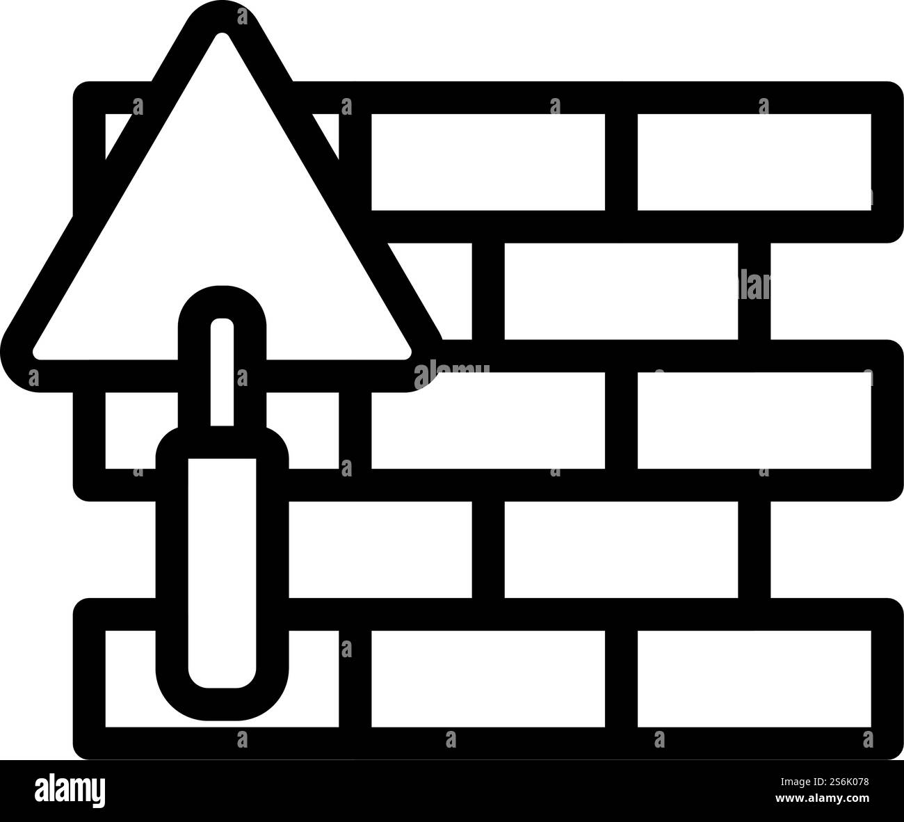 Icon Of Brick Wall With Trowel. Editable Bold Outline Design. Vector ...