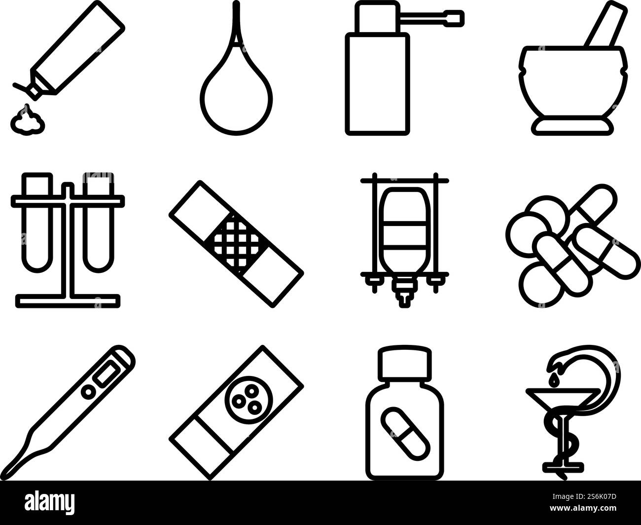 Pharmacy Icon Set. Editable Bold Outline Design. Vector Illustration ...
