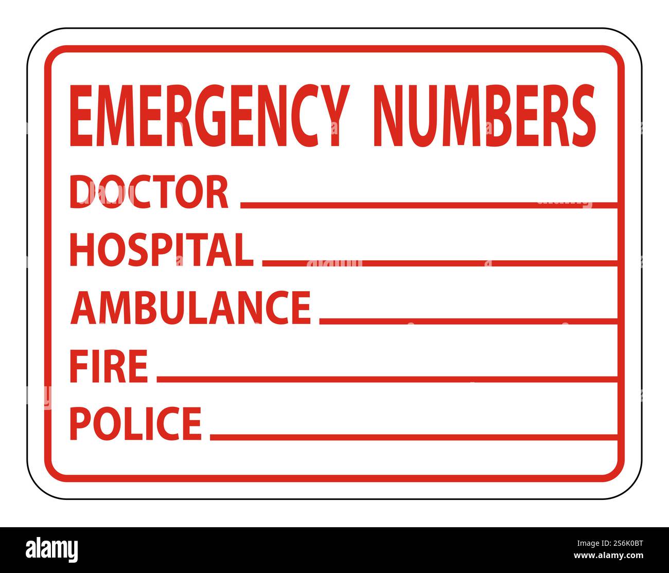 Emergency Phone Numbers Label Sign on white background Stock Vector ...