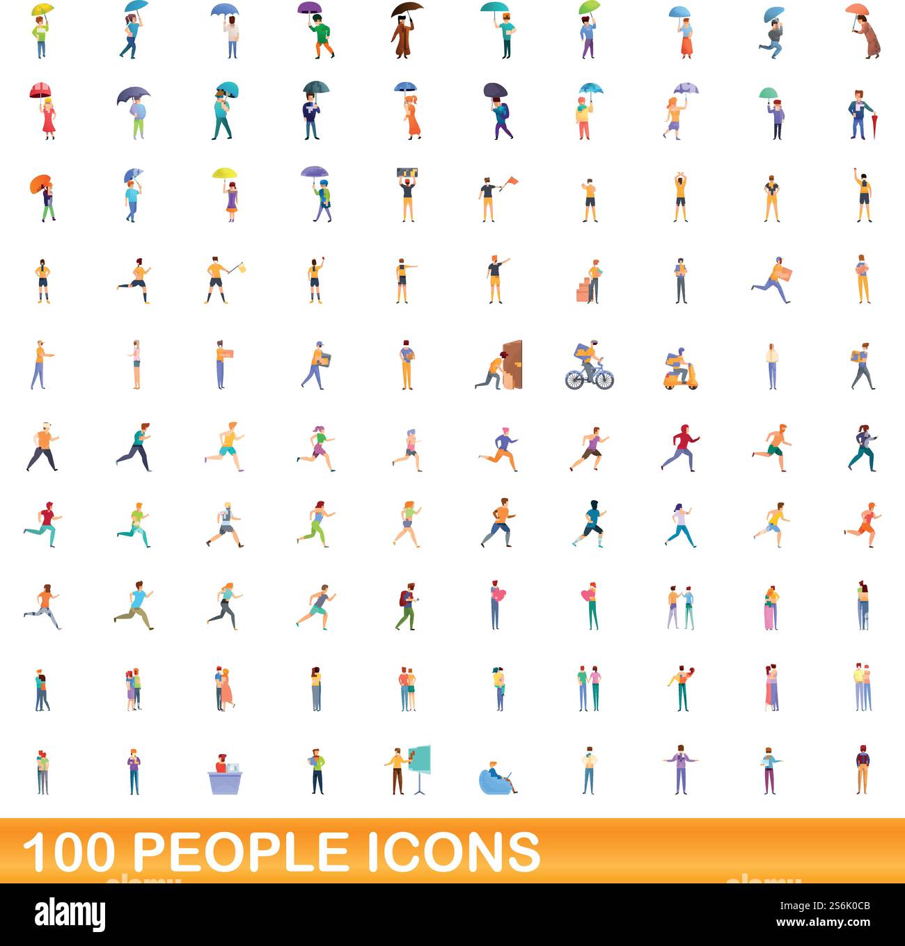 100 people icons set. Cartoon illustration of 100 people icons vector ...