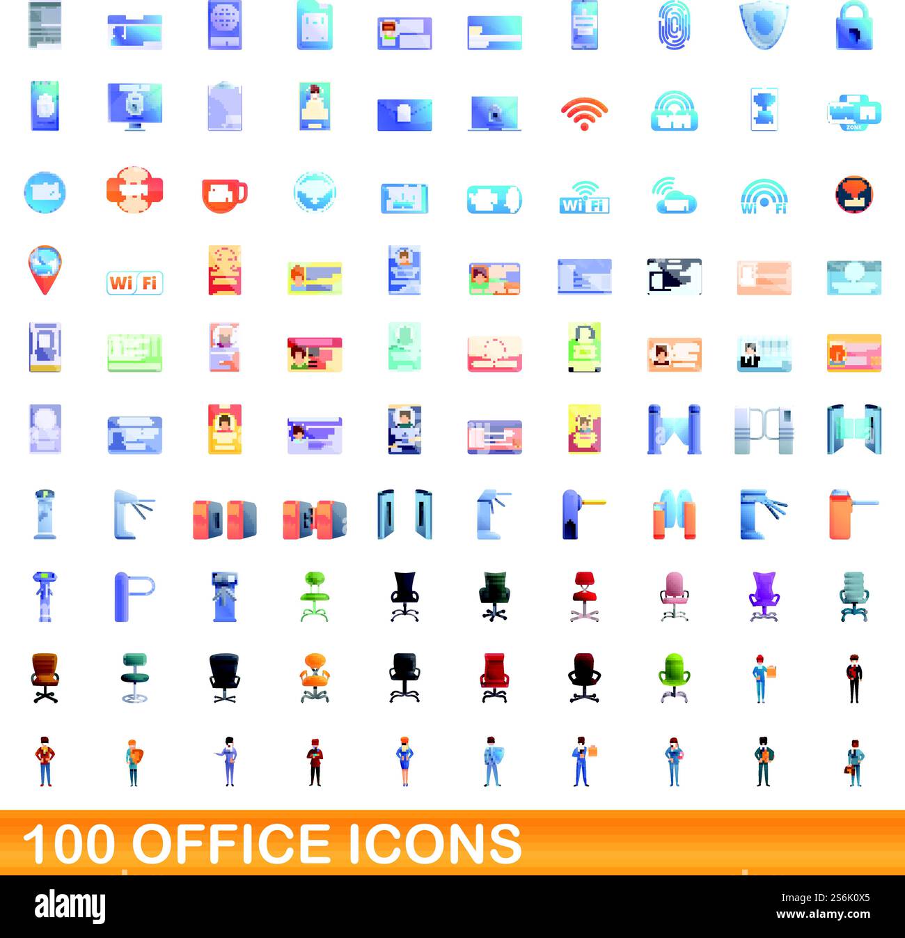 100 office icons set. Cartoon illustration of 100 office icons vector ...