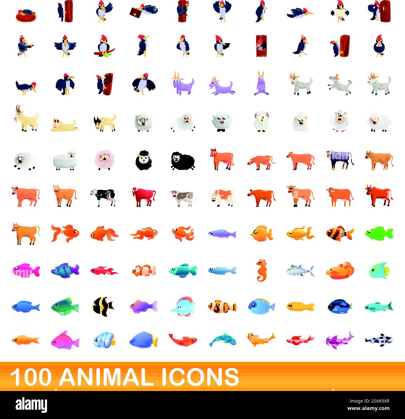 100 animal icons set. Cartoon illustration of 100 animal icons vector ...