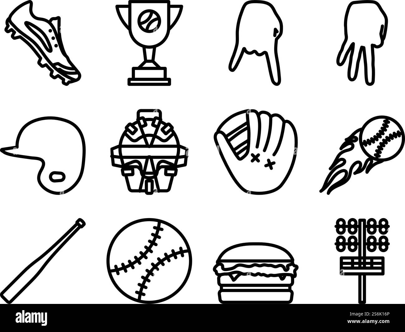 Baseball Icon Set. Editable Bold Outline Design. Vector Illustration ...